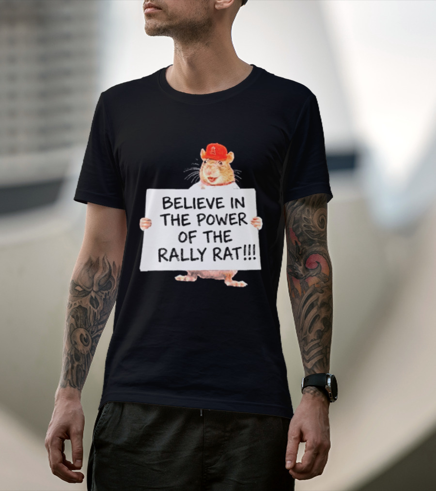 Believe In The Power Of The Rally Rat Red Cap Baseball Fan Spirit T-Shirt