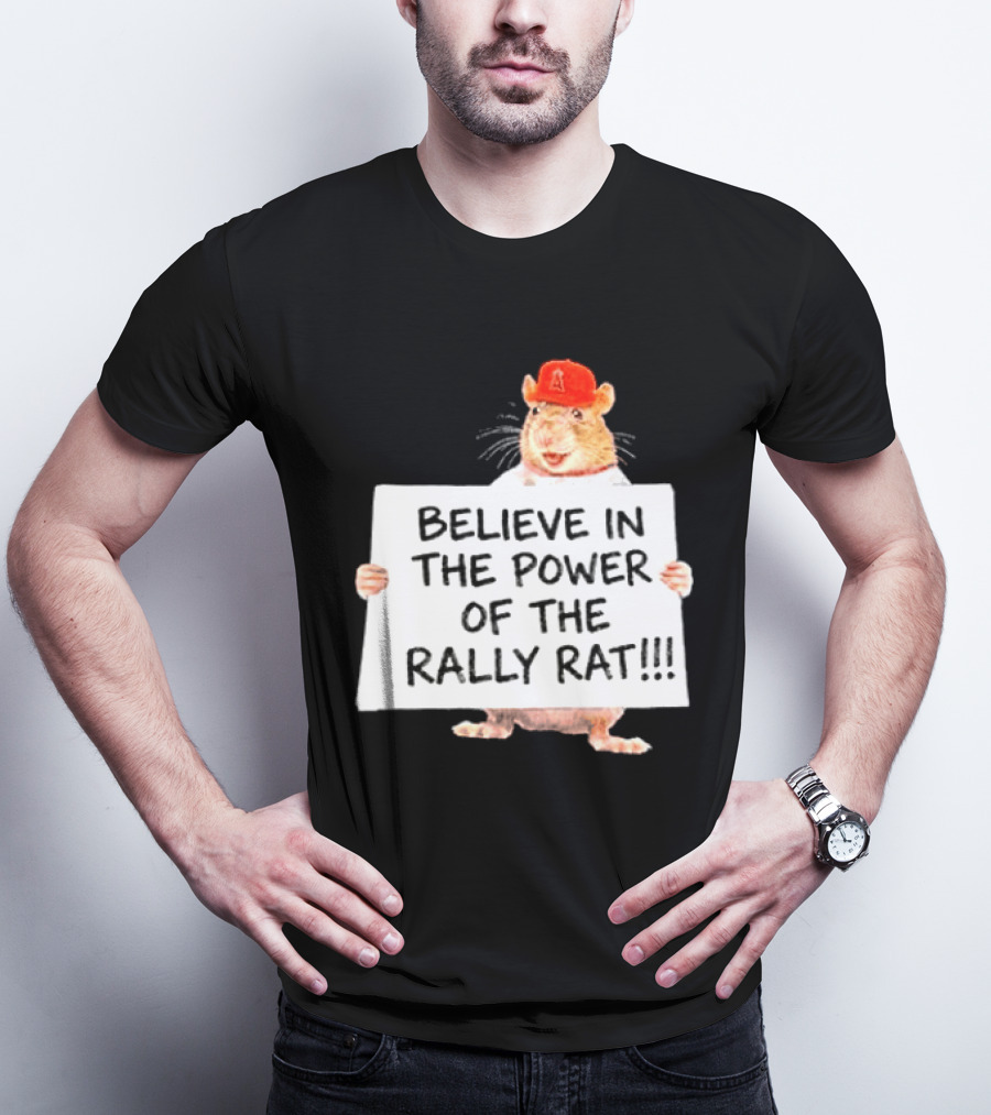 Believe In The Power Of The Rally Rat Red Cap Baseball Fan Spirit T-Shirt