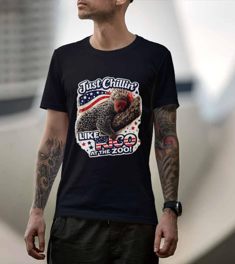 Just Chillin' Like Rico At The Zoo Patriotic Porcupine Vibes T-Shirt