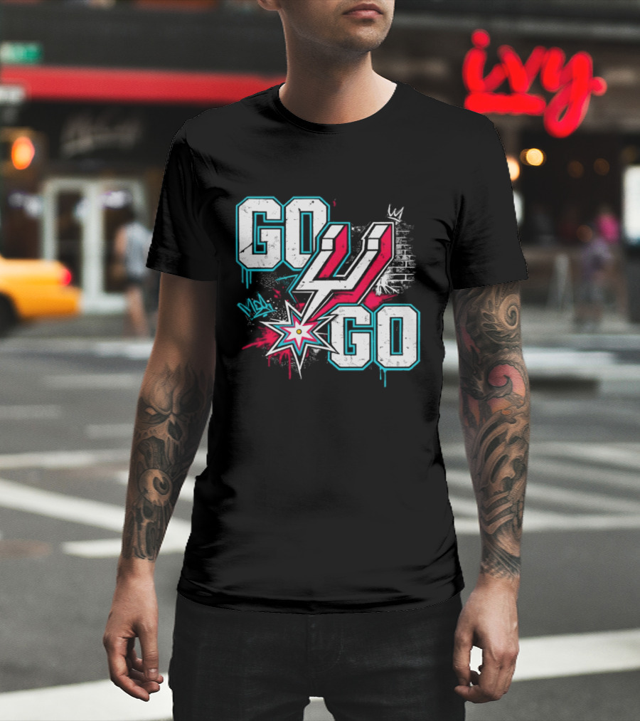San Antonio Spurs Go Spurs Go Basketball Graffiti 4 Star T-Shirt