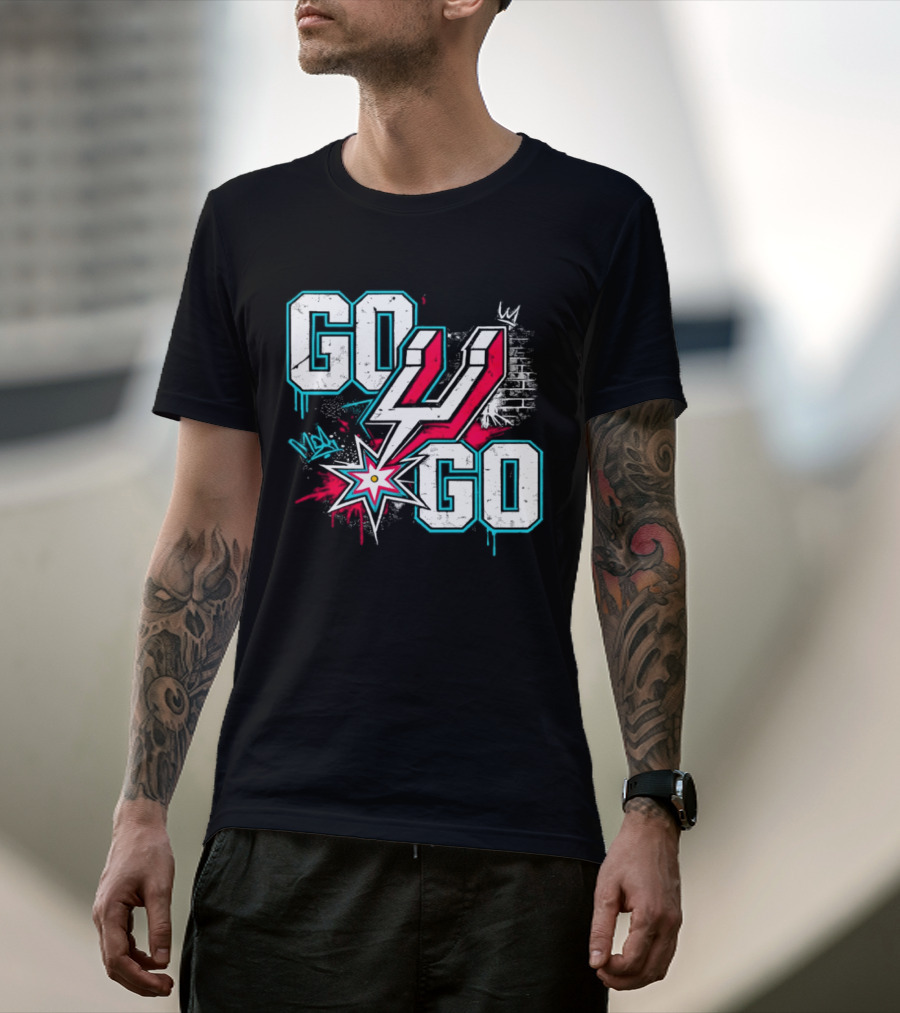 San Antonio Spurs Go Spurs Go Basketball Graffiti 4 Star T-Shirt