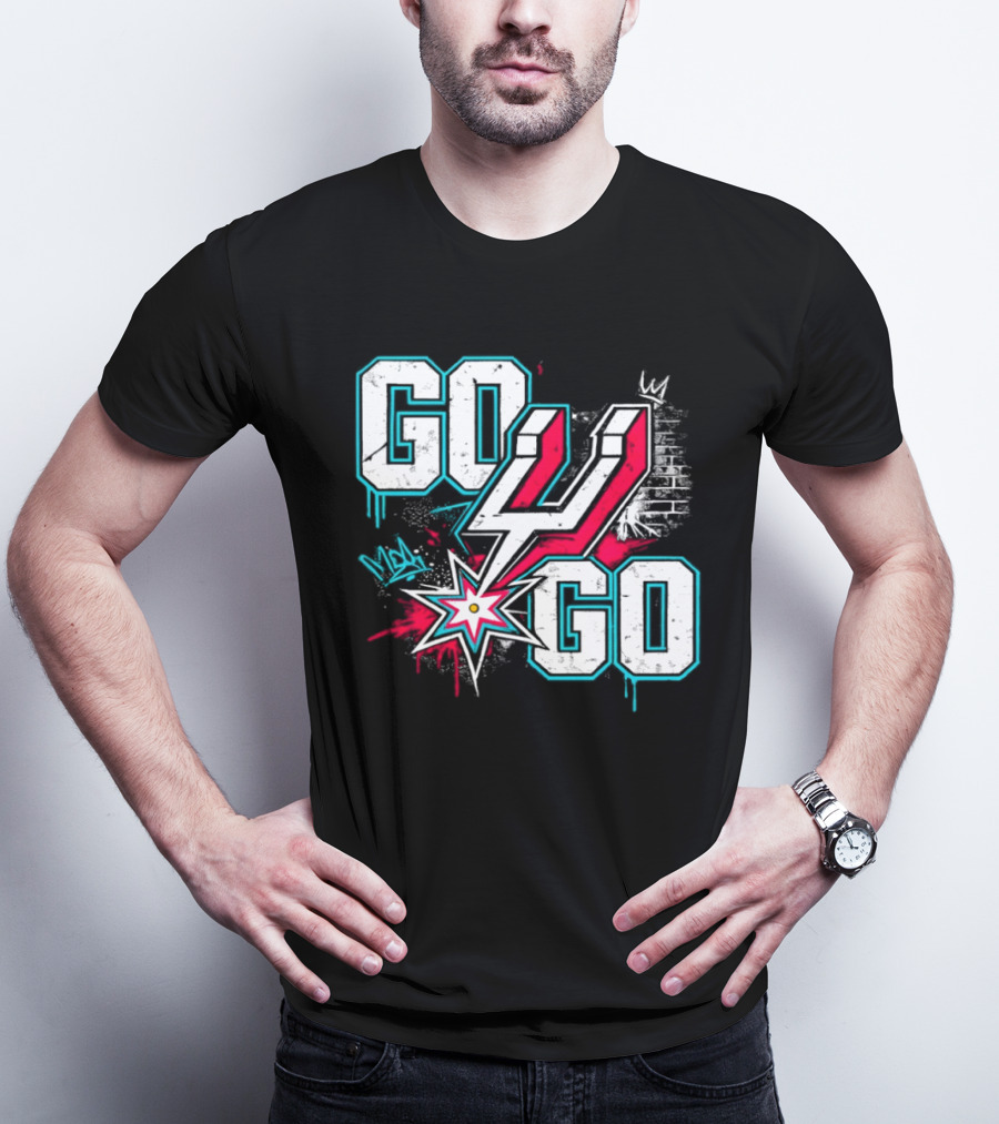 San Antonio Spurs Go Spurs Go Basketball Graffiti 4 Star T-Shirt