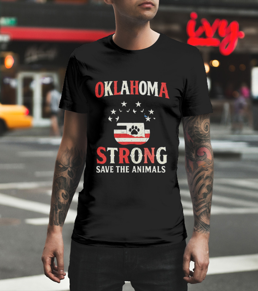 Oklahoma Strong Save The Animals Paw Print Flag Stars T-Shirt