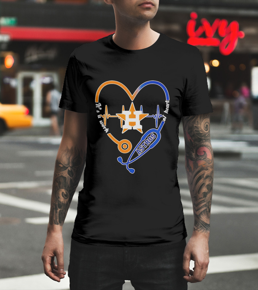 Houston Astros Nurse Heartbeat Stethoscope It's A Work Of Heart MLB T-Shirt