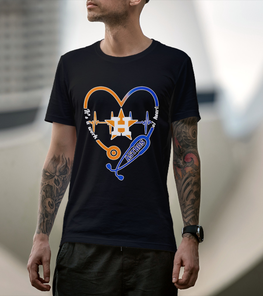 Houston Astros Nurse Heartbeat Stethoscope It's A Work Of Heart MLB T-Shirt