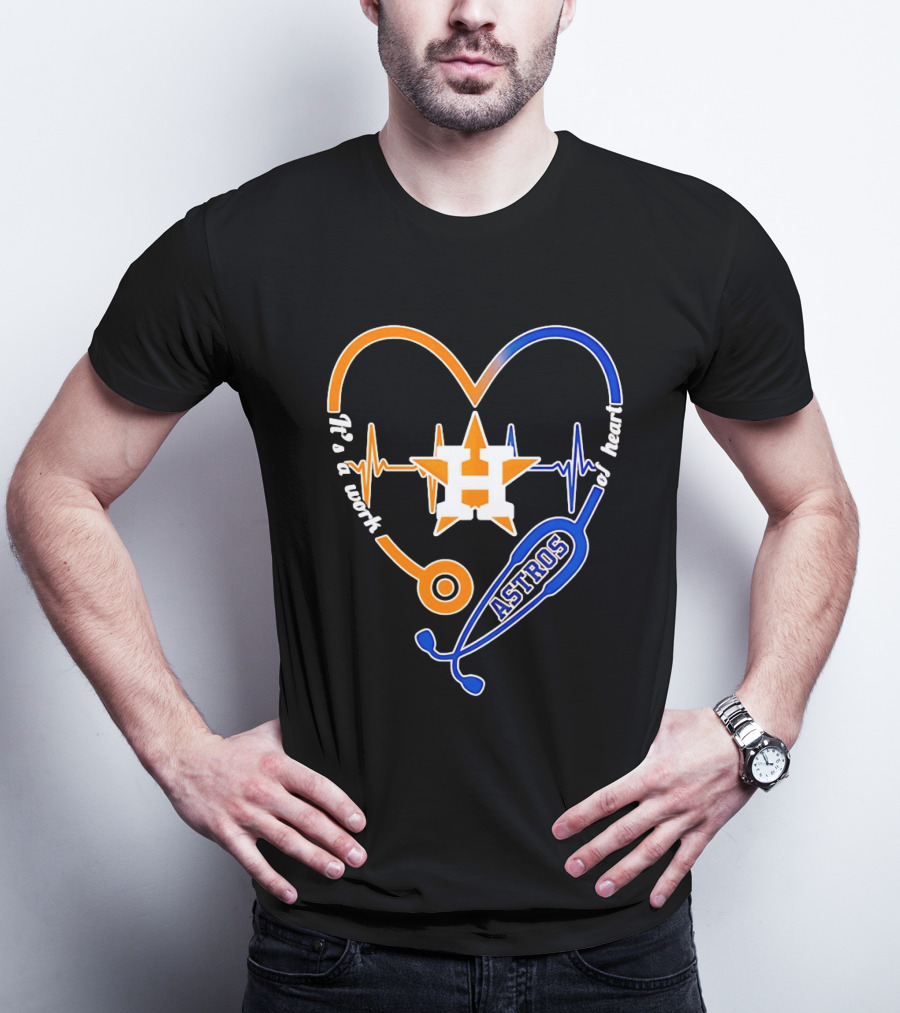 Houston Astros Nurse Heartbeat Stethoscope It's A Work Of Heart MLB T-Shirt