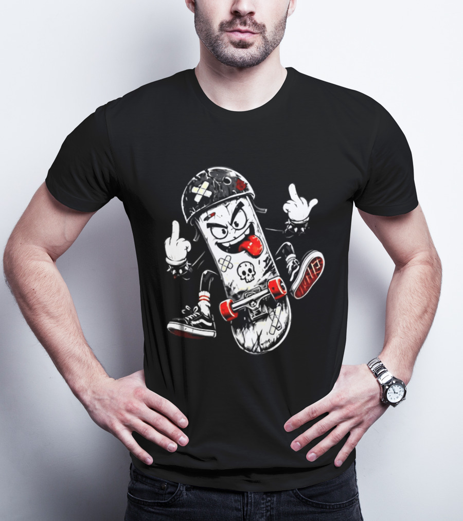 Skull Face Skateboard Cartoon Character With Attitude T-Shirt