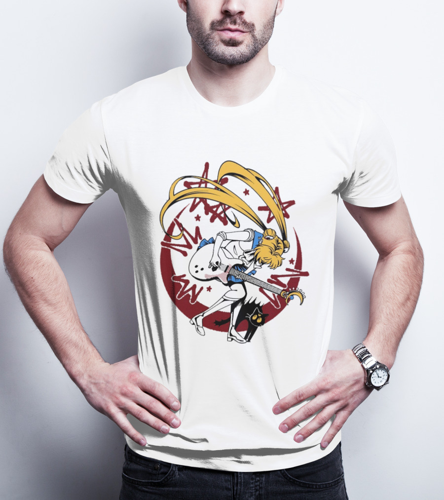 Rock N' Roll Moonlight Pop Culture Wizard Sailor Character Magic Guitar T-Shirt
