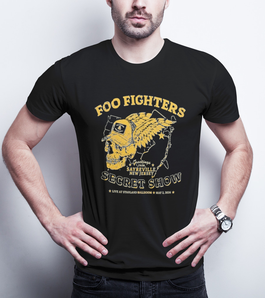 Foo Fighters Sayreville New Jersey 2026 Secret Show Winged Skull Starland Ballroom May 2 T-Shirt