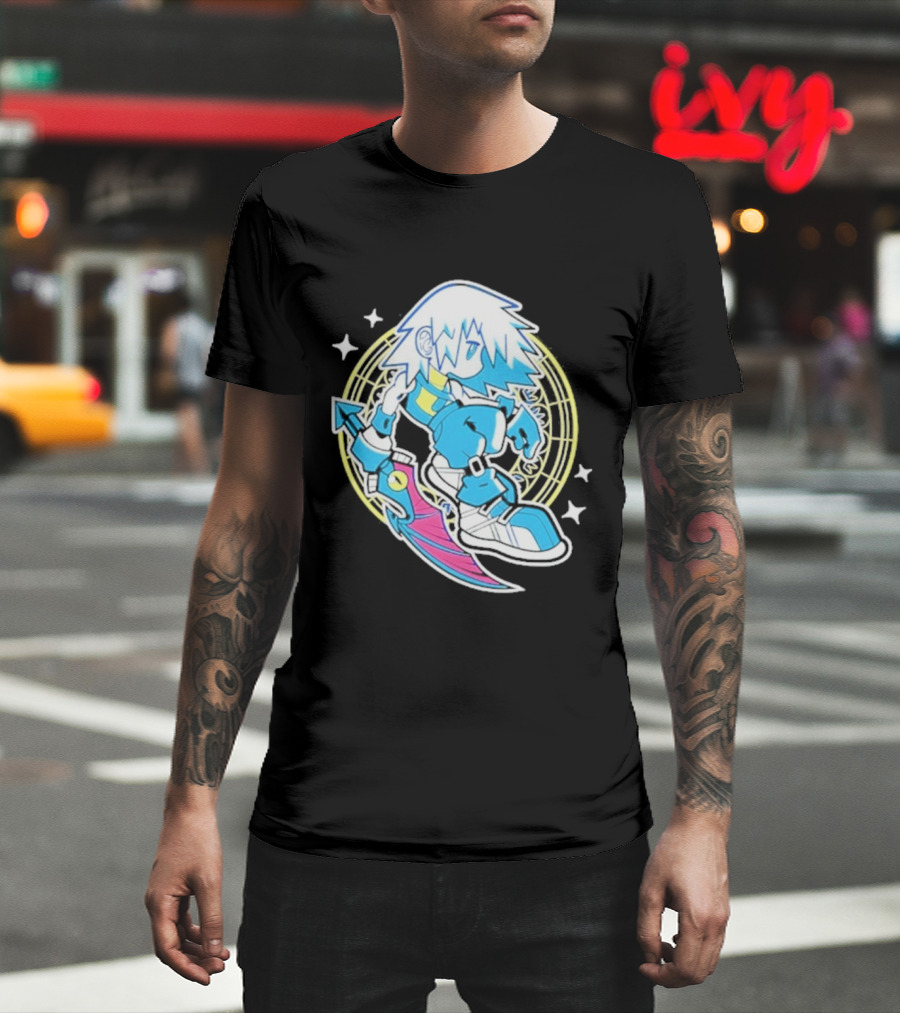 Riku Anime Cartoon Character With Sword And Stars In Pastel T-Shirt
