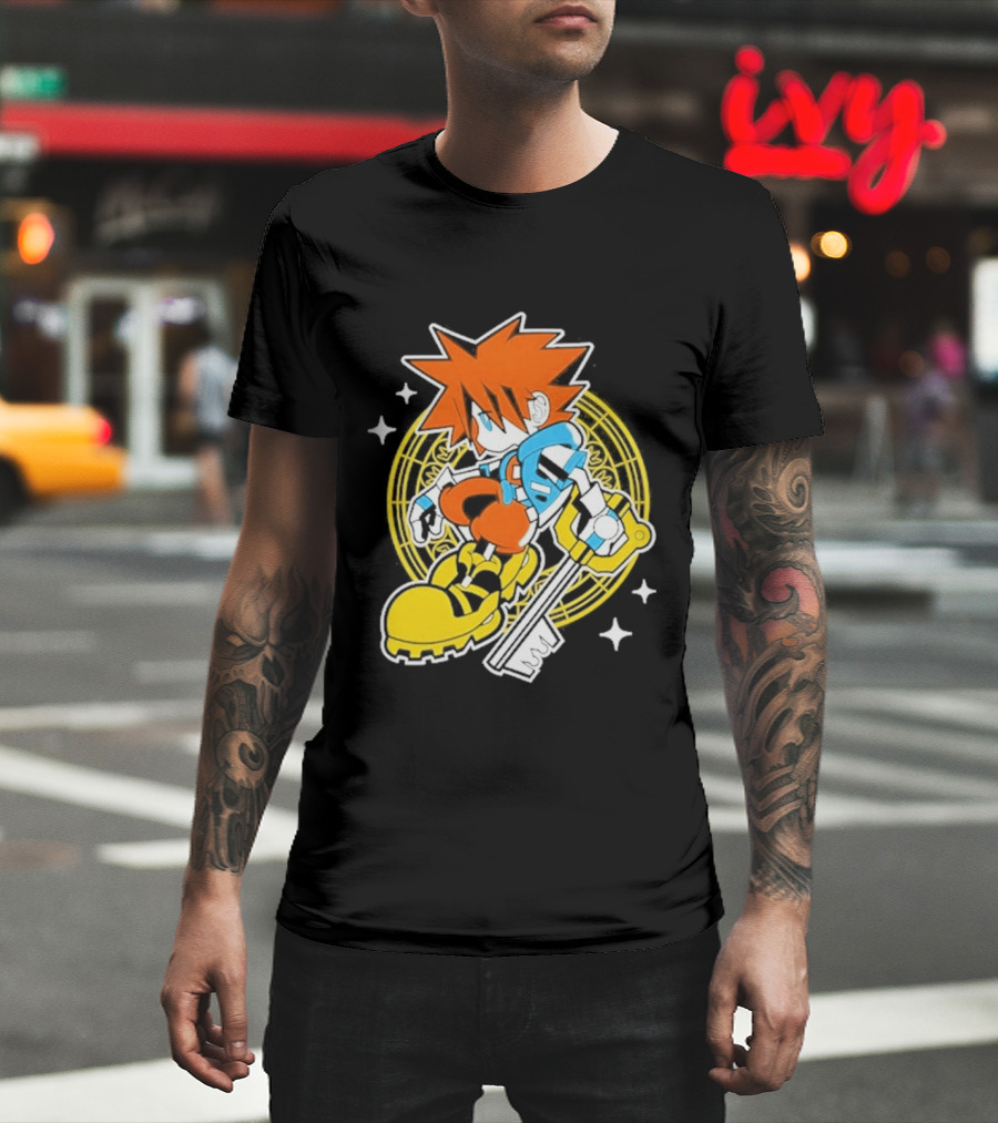 Sora Keyblade Cartoon Character With Bold Colors And Magic Circle T-Shirt