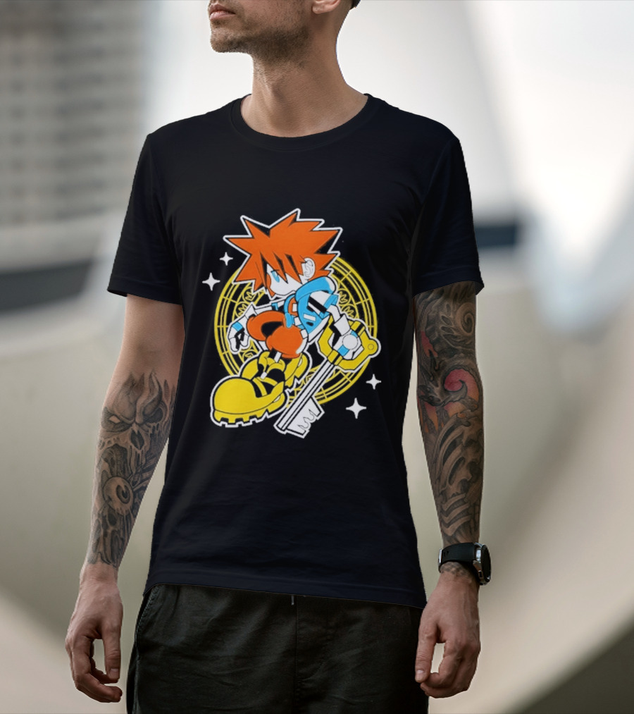 Sora Keyblade Cartoon Character With Bold Colors And Magic Circle T-Shirt