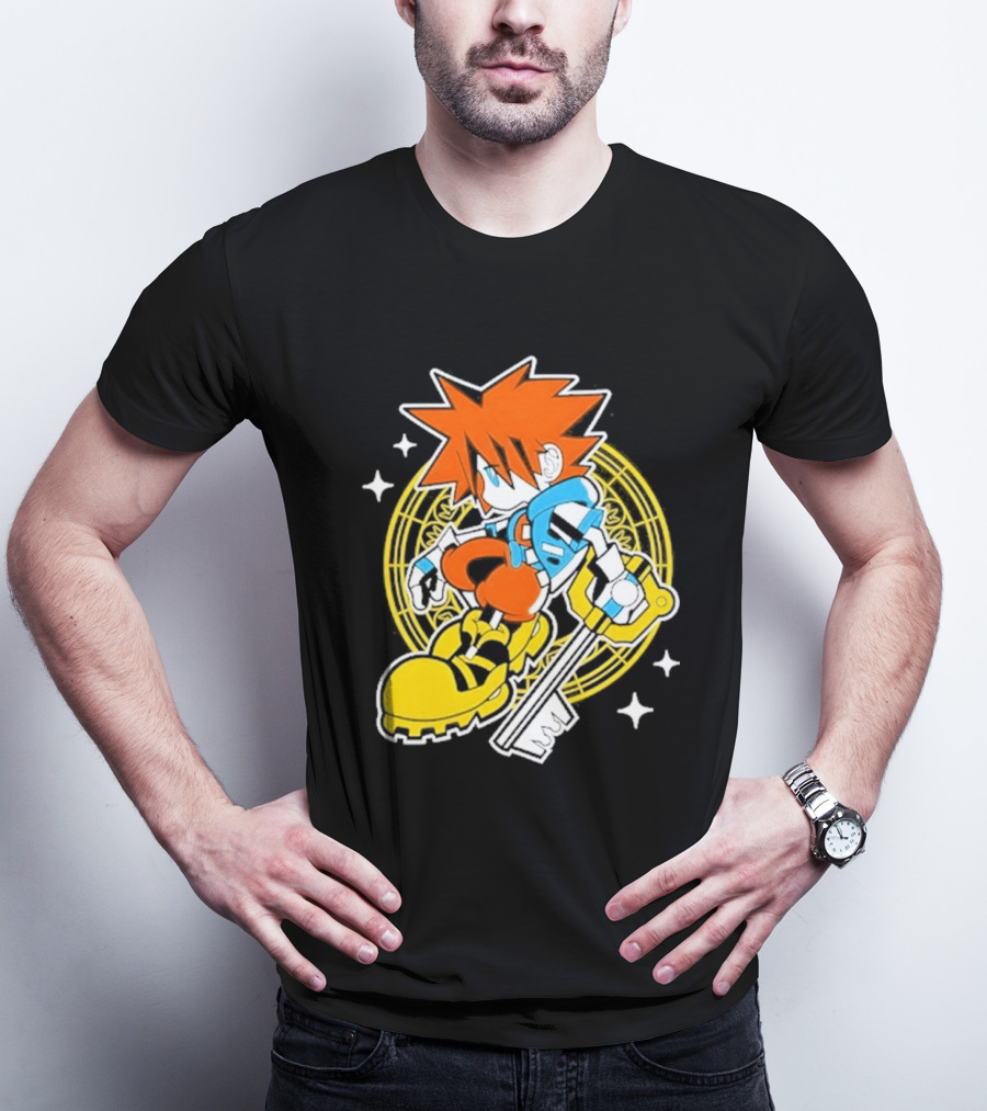 Sora Keyblade Cartoon Character With Bold Colors And Magic Circle T-Shirt