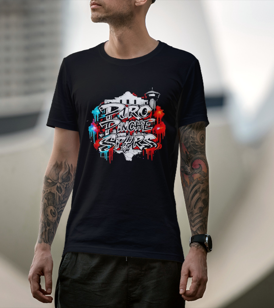 Puro Pinche Spurs San Antonio Vibes Alamo Skyline Fiesta T-Shirt