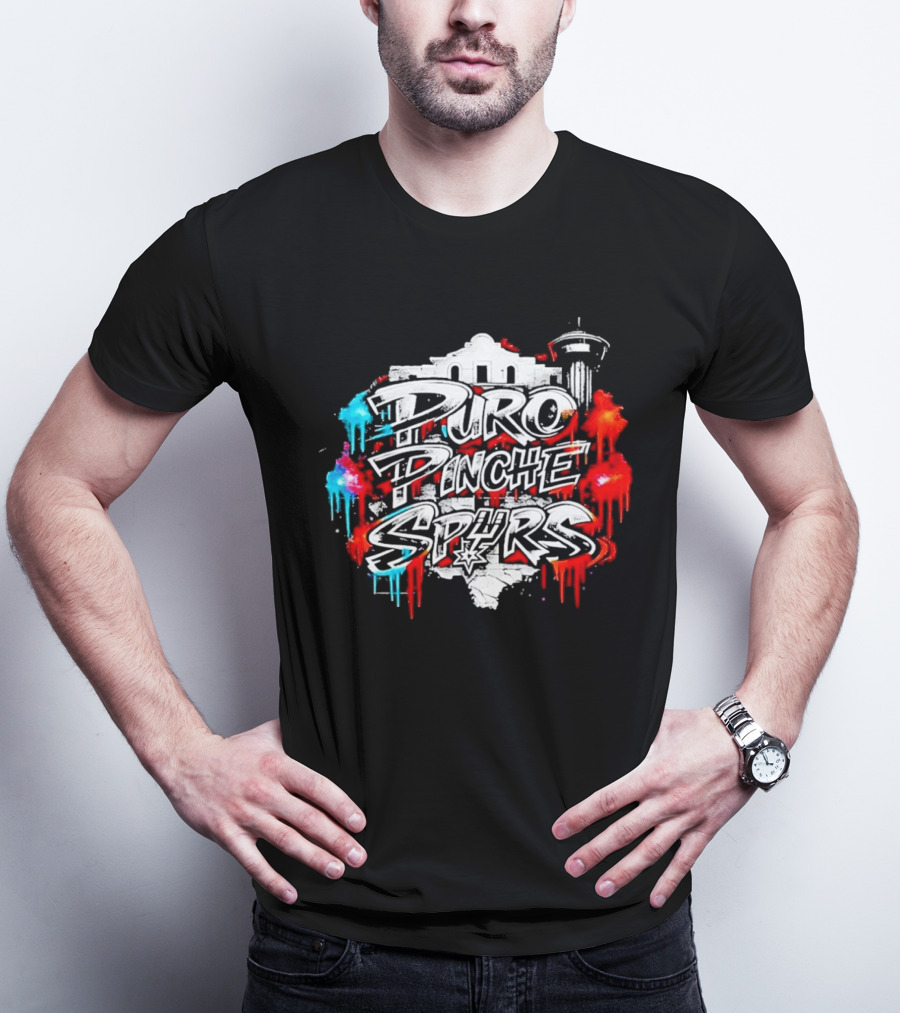 Puro Pinche Spurs San Antonio Vibes Alamo Skyline Fiesta T-Shirt