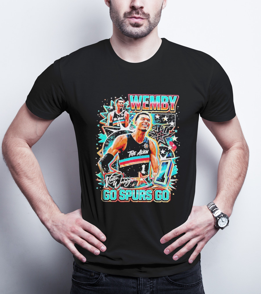 Wemby The Alien Go Spurs Go 90s Bootleg Retro Stars Number One T-Shirt