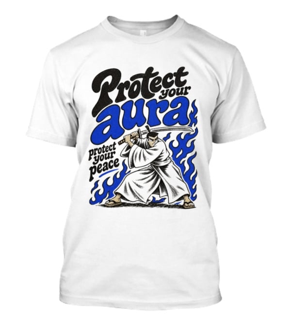 Protect Your Aura Samurai Protect Your Peace Blue Flames T-Shirt
