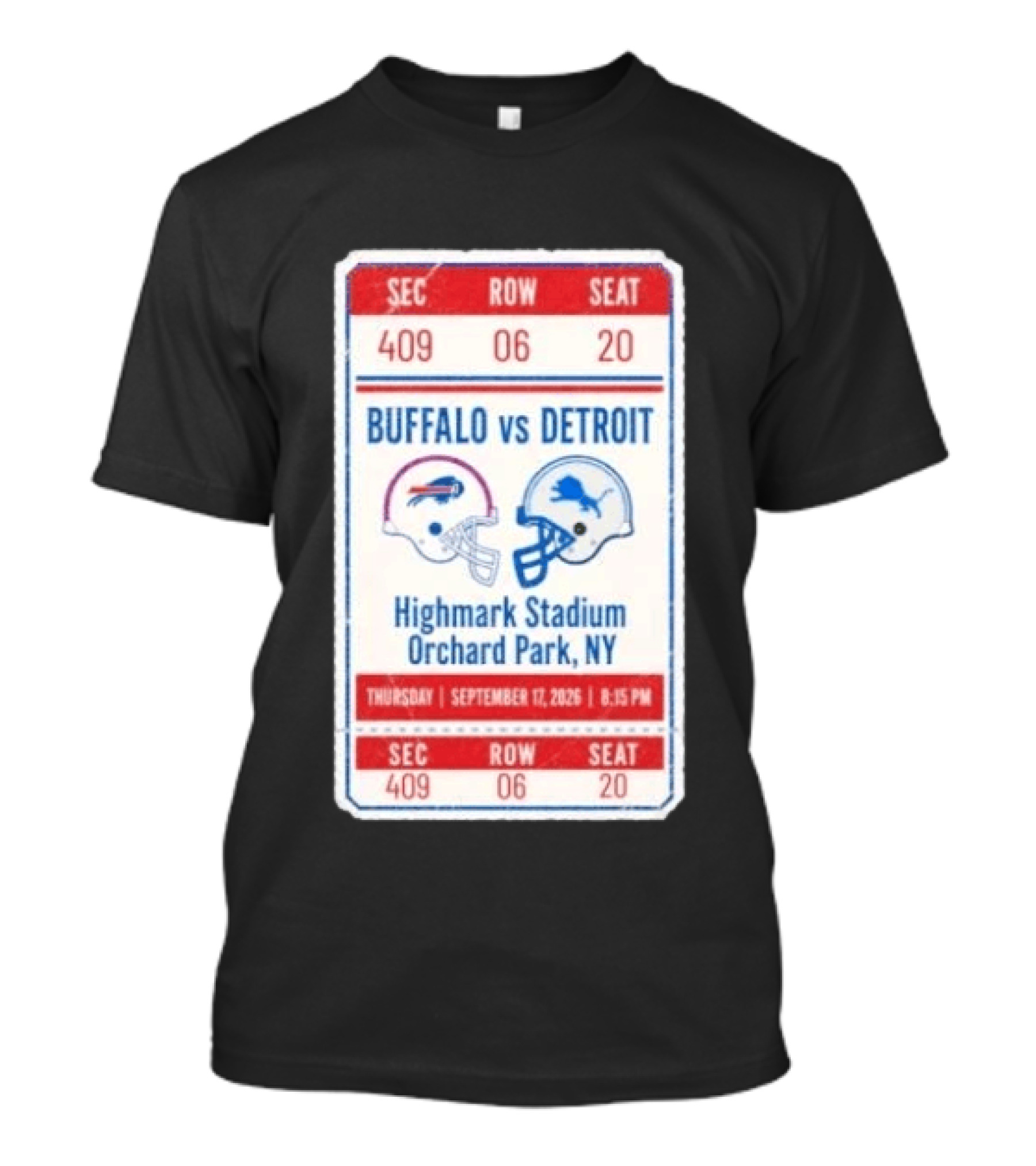 Buffalo Vs Detroit Highmark Stadium Orchard Park NY September 12 2026 Football Match Helmets T-Shirt