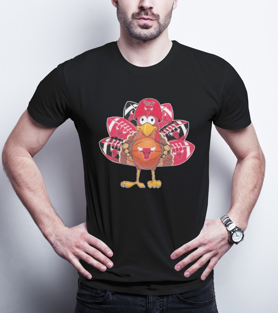 Chicago Bulls Thanksgiving Turkey Basketball Football Fusion T-Shirt