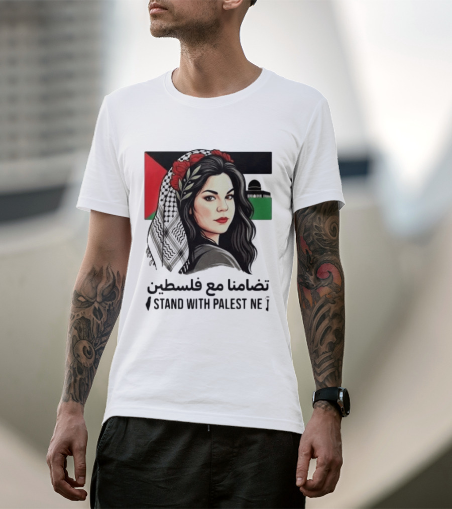 Stand With Palestine Women تضامنًا مع فلسطين Iconic Figure With Traditional Scarf And Flag T-Shirt