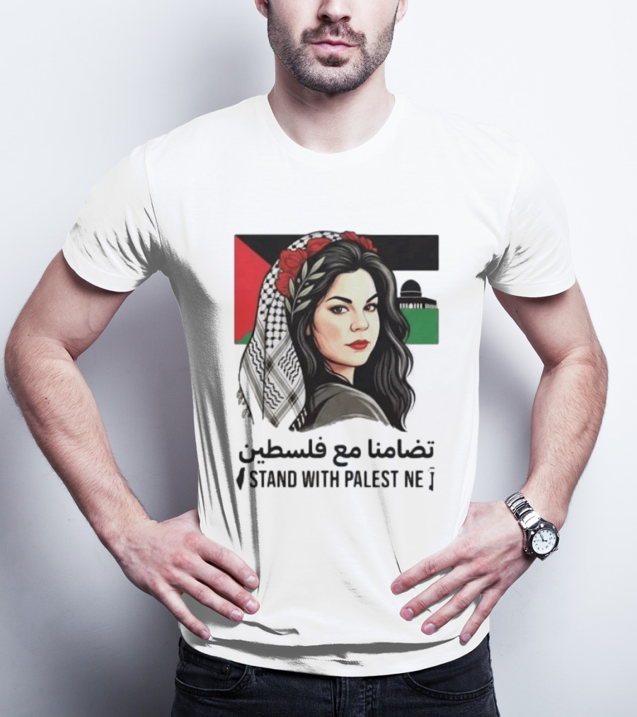 Stand With Palestine Women تضامنًا مع فلسطين Iconic Figure With Traditional Scarf And Flag T-Shirt