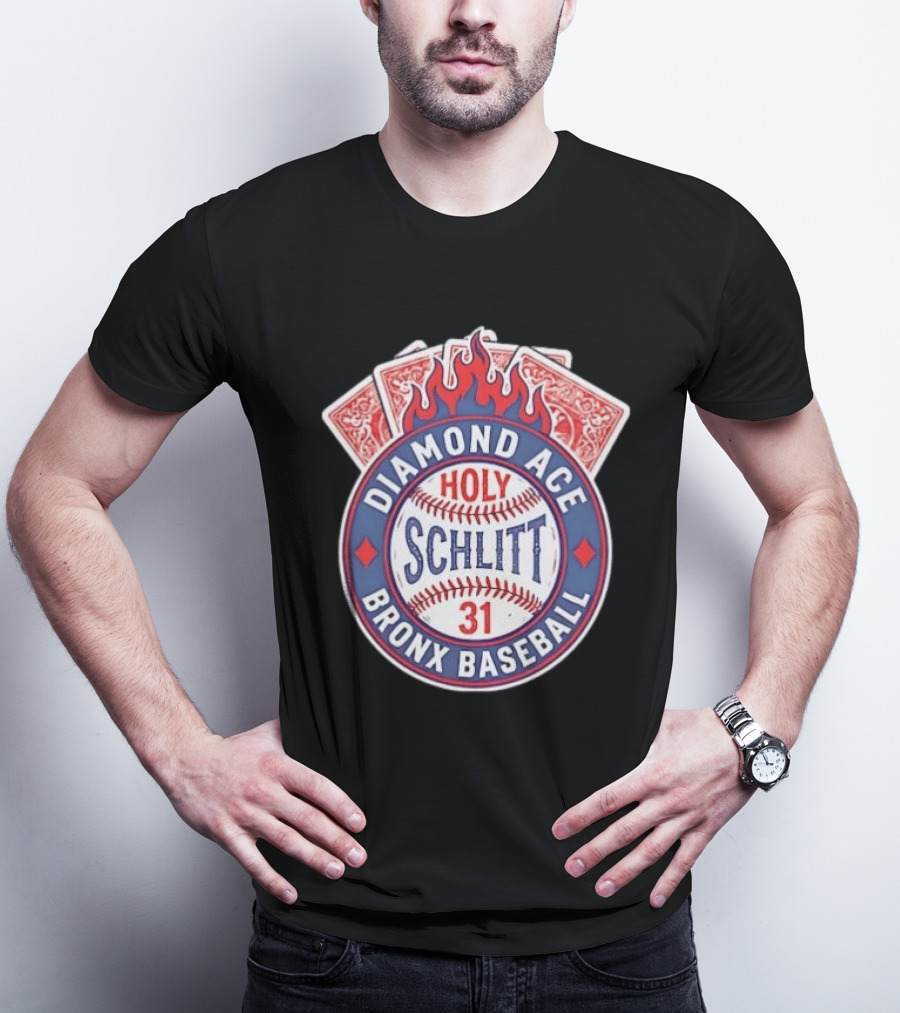 Diamond Ace Holy Schlitt Bronx Baseball 31 Cards Flame T-Shirt