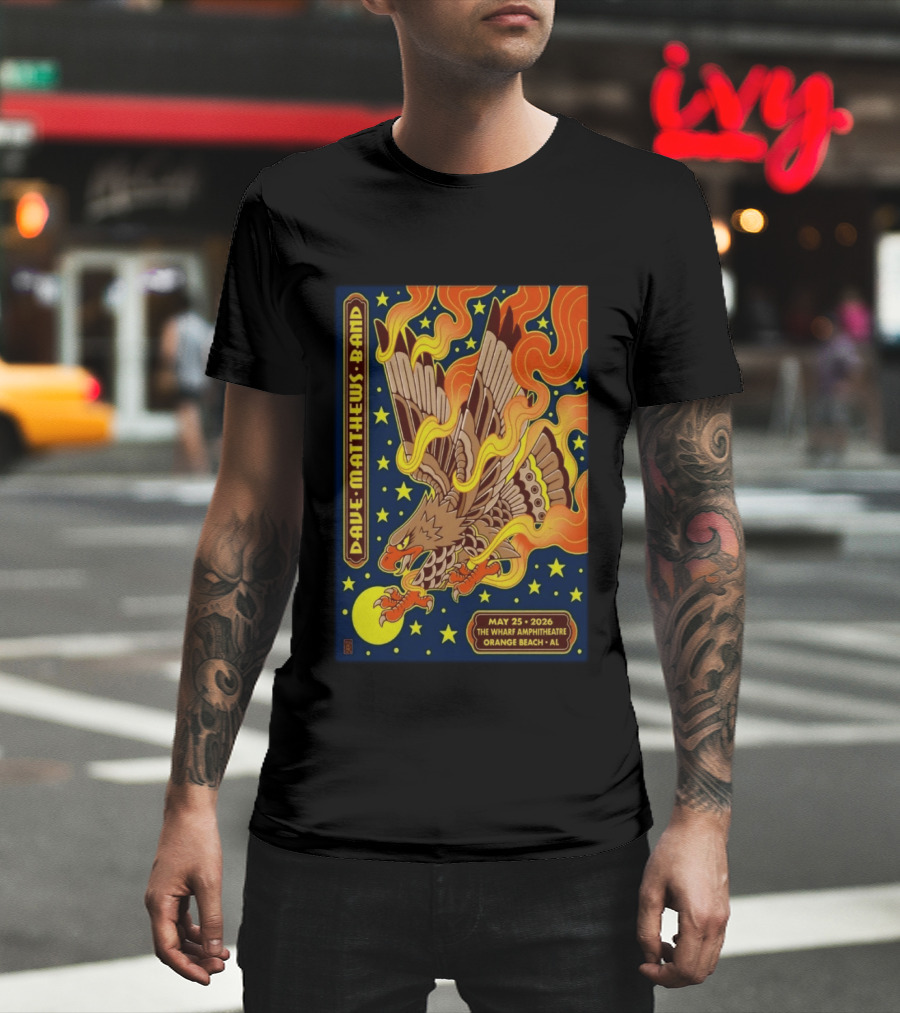 Dave Matthews Band May 25 2026 The Wharf Amphitheatre Orange Beach AL Eagle Stars Flames T-Shirt
