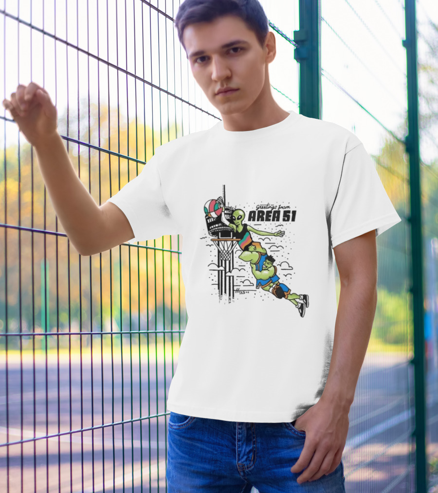 Victor Wembanyama Alien Greetings From Area 51 Basketball Dunk Scene T-Shirt