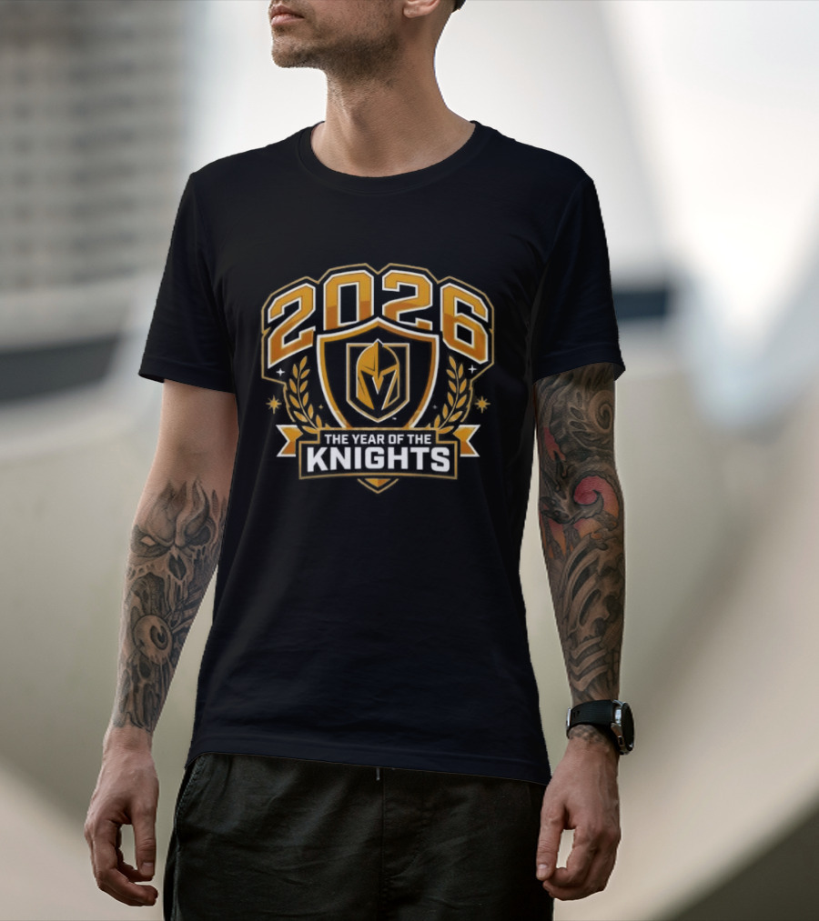 2026 Vegas Golden Knights The Year Of The Knights Vintage Shield T-Shirt