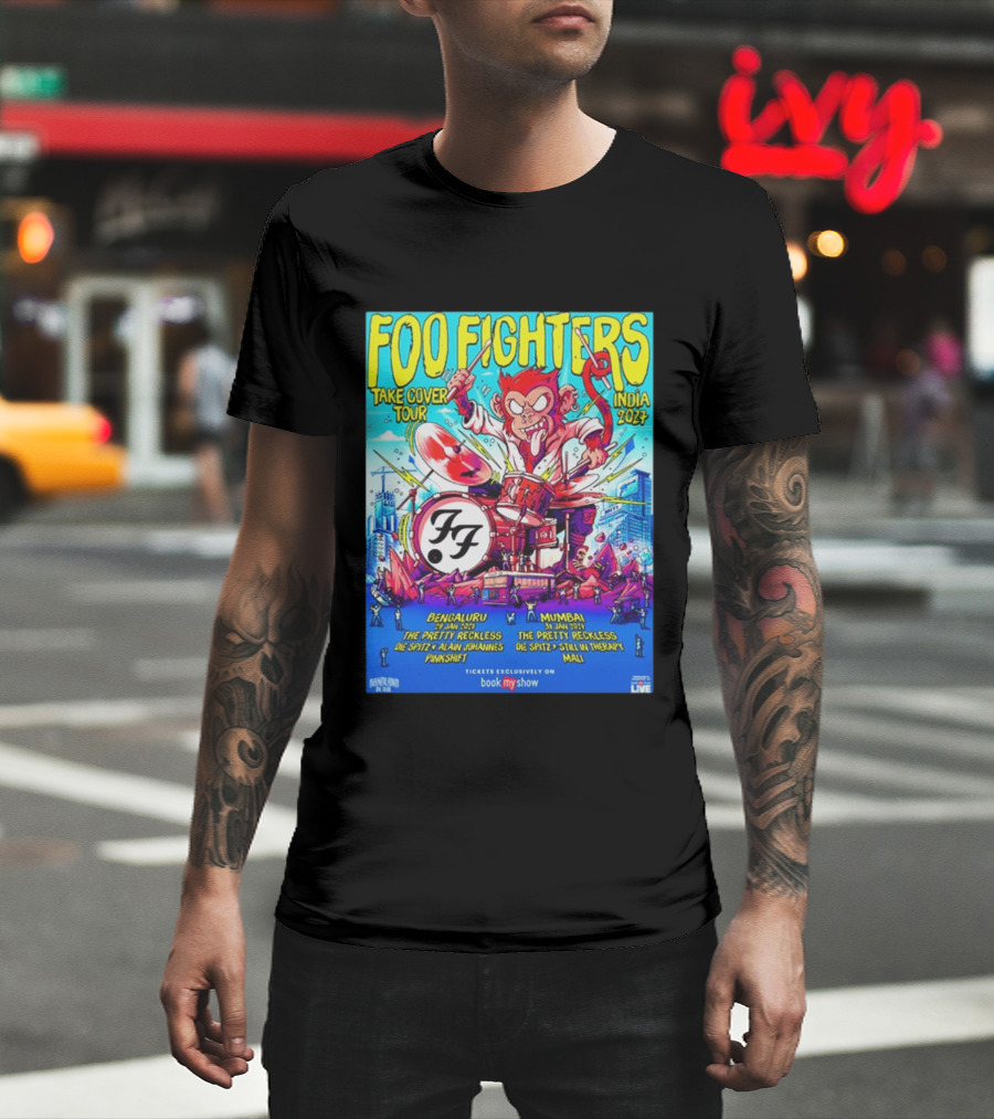 Foo Fighters Take Cover Tour India 2027 Bengaluru Mumbai The Pretty Reckless Die Spitz Alain Johannes Punkshit Still In Therapy Mali January 29 31 T-Shirt