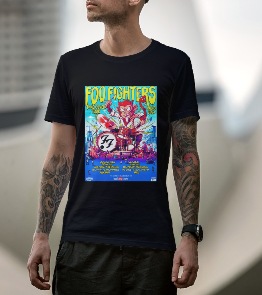 Foo Fighters Take Cover Tour India 2027 Bengaluru Mumbai The Pretty Reckless Die Spitz Alain Johannes Punkshit Still In Therapy Mali January 29 31 T-Shirt