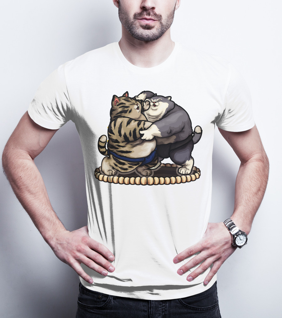 Sumo Wrestling Cats Battling In Traditional Ring T-Shirt