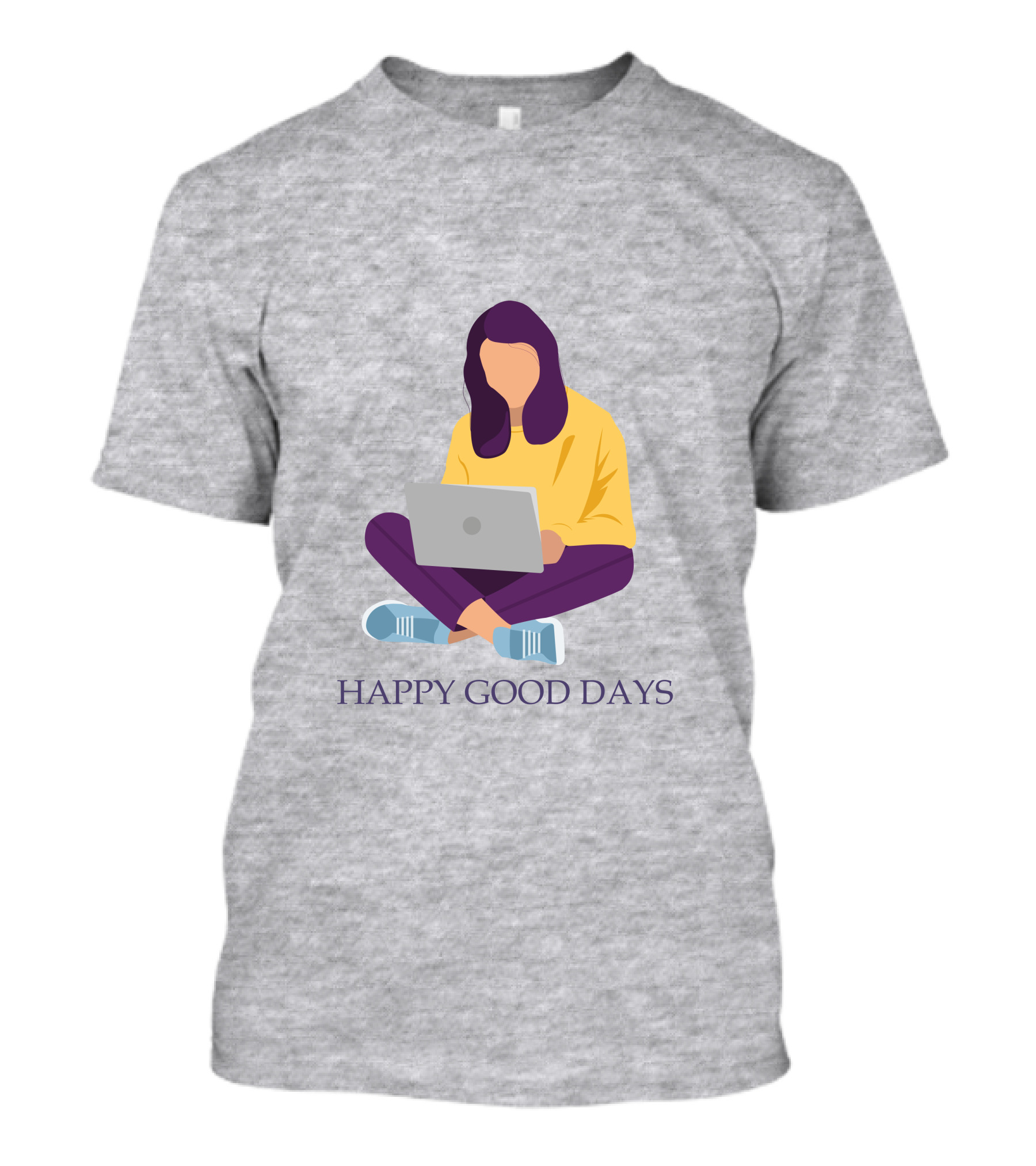 HAPPY GOOD DAYS Laptop Sitting Woman T-Shirt