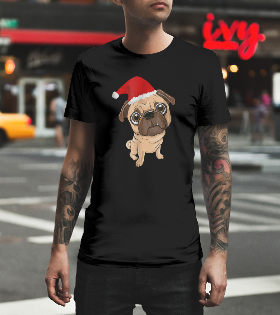 Santa Hat Pug Christmas Fun T-Shirt