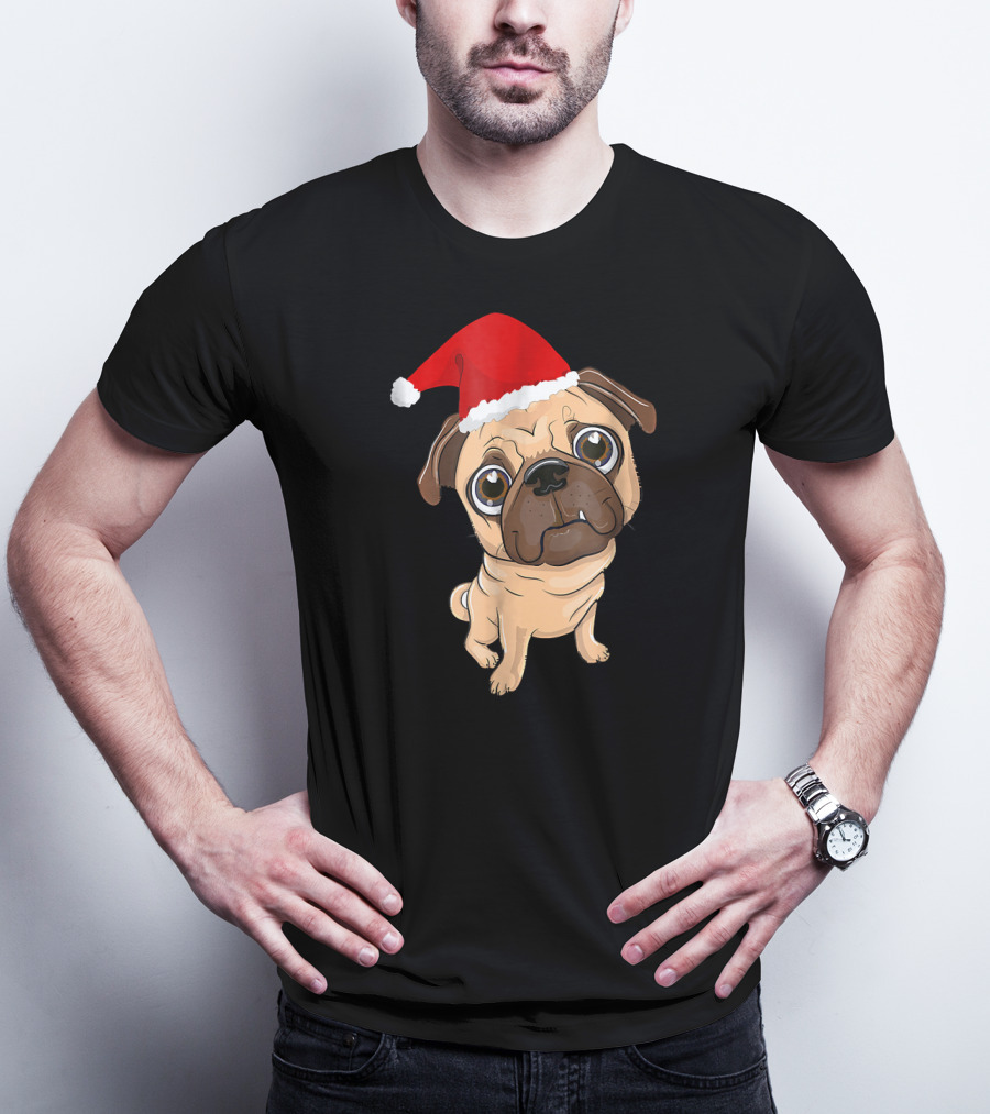 Santa Hat Pug Christmas Fun T-Shirt
