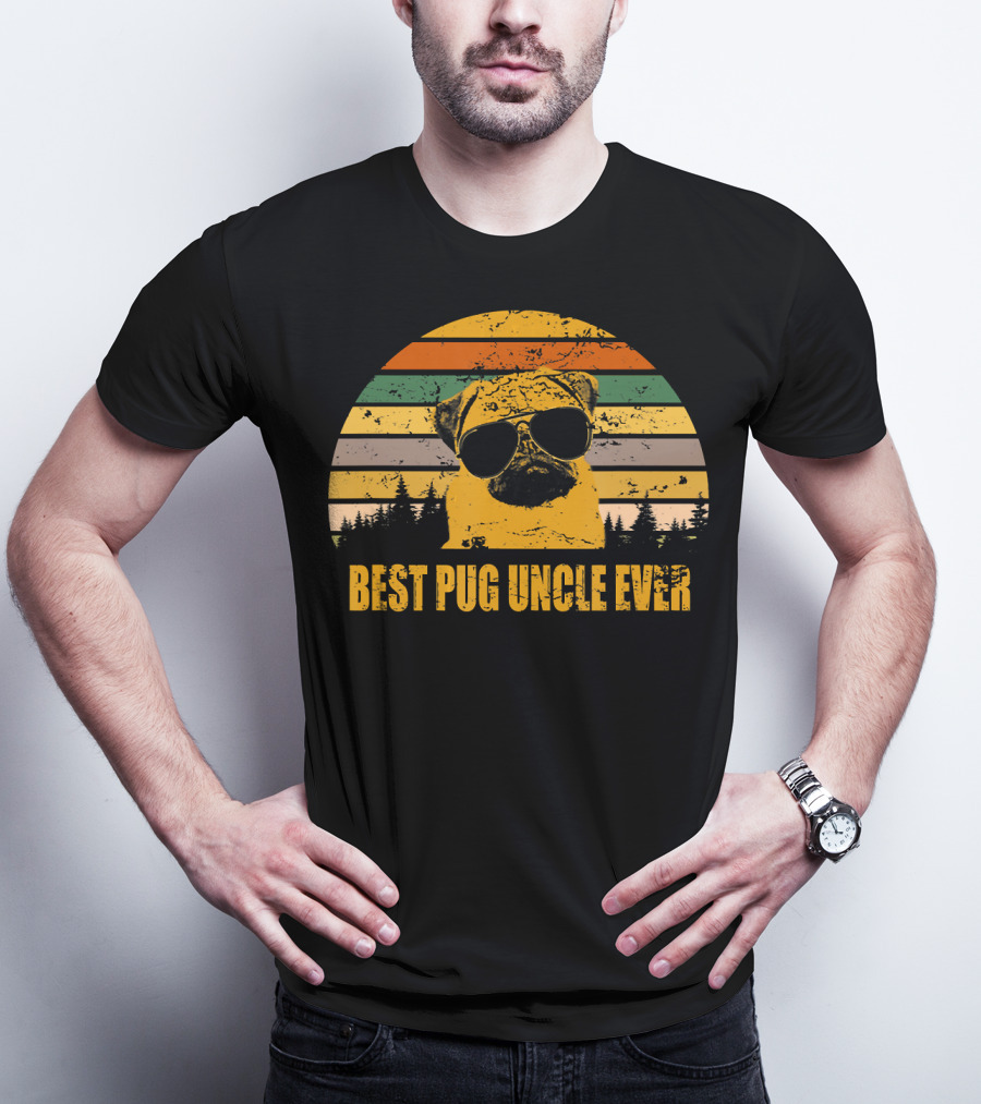 Best Pug Uncle Ever Vintage Retro Pug With Sunglasses T-Shirt