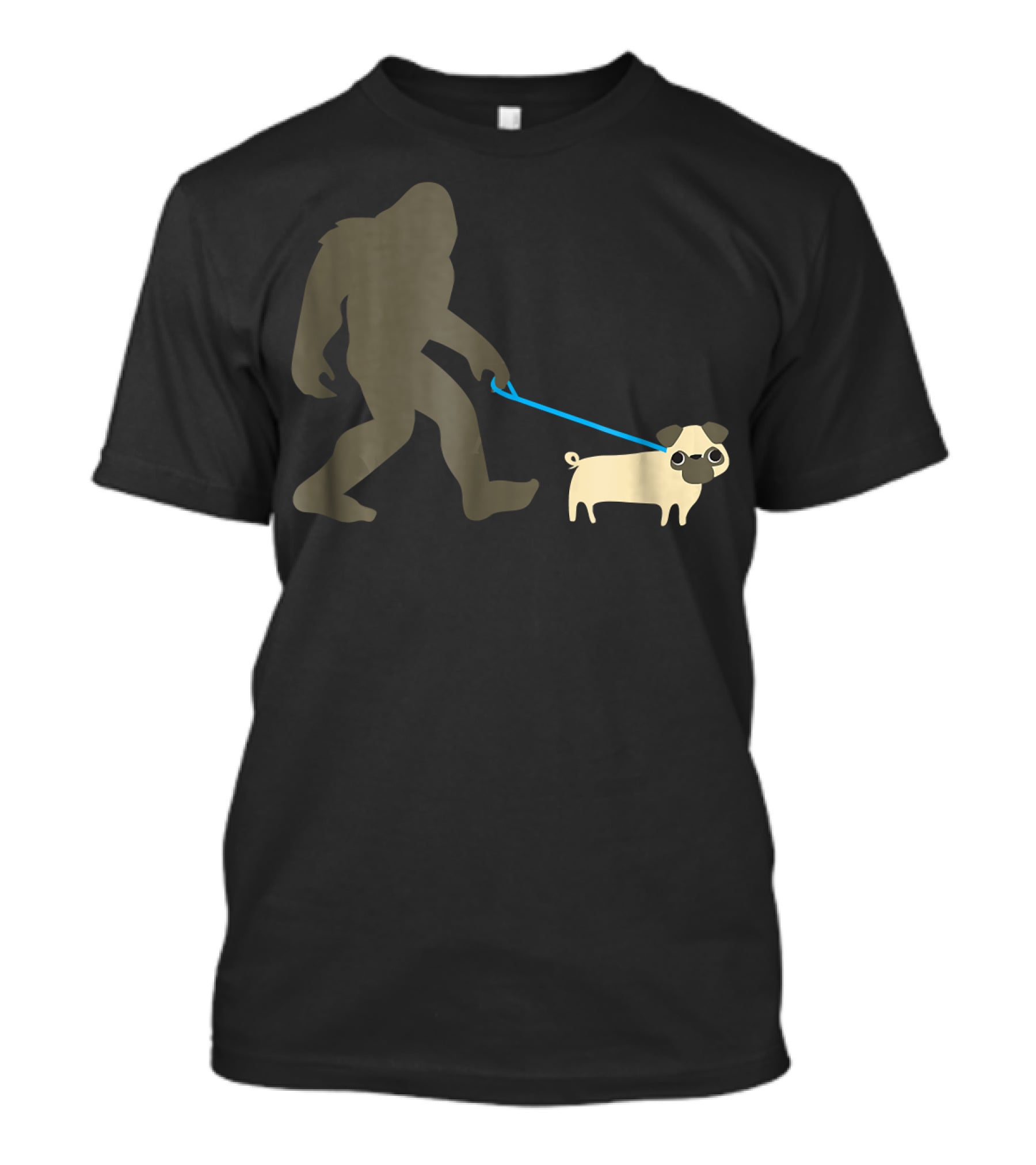 Bigfoot Walking Pug Funny Cute Sasquatch Dog Leash T-Shirt