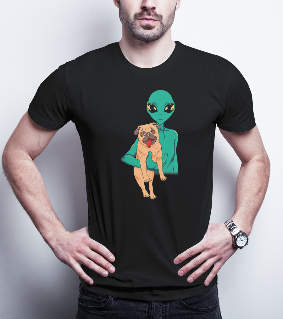Funny Pug Alien Trippy Dog With Green Extraterrestrial T-Shirt