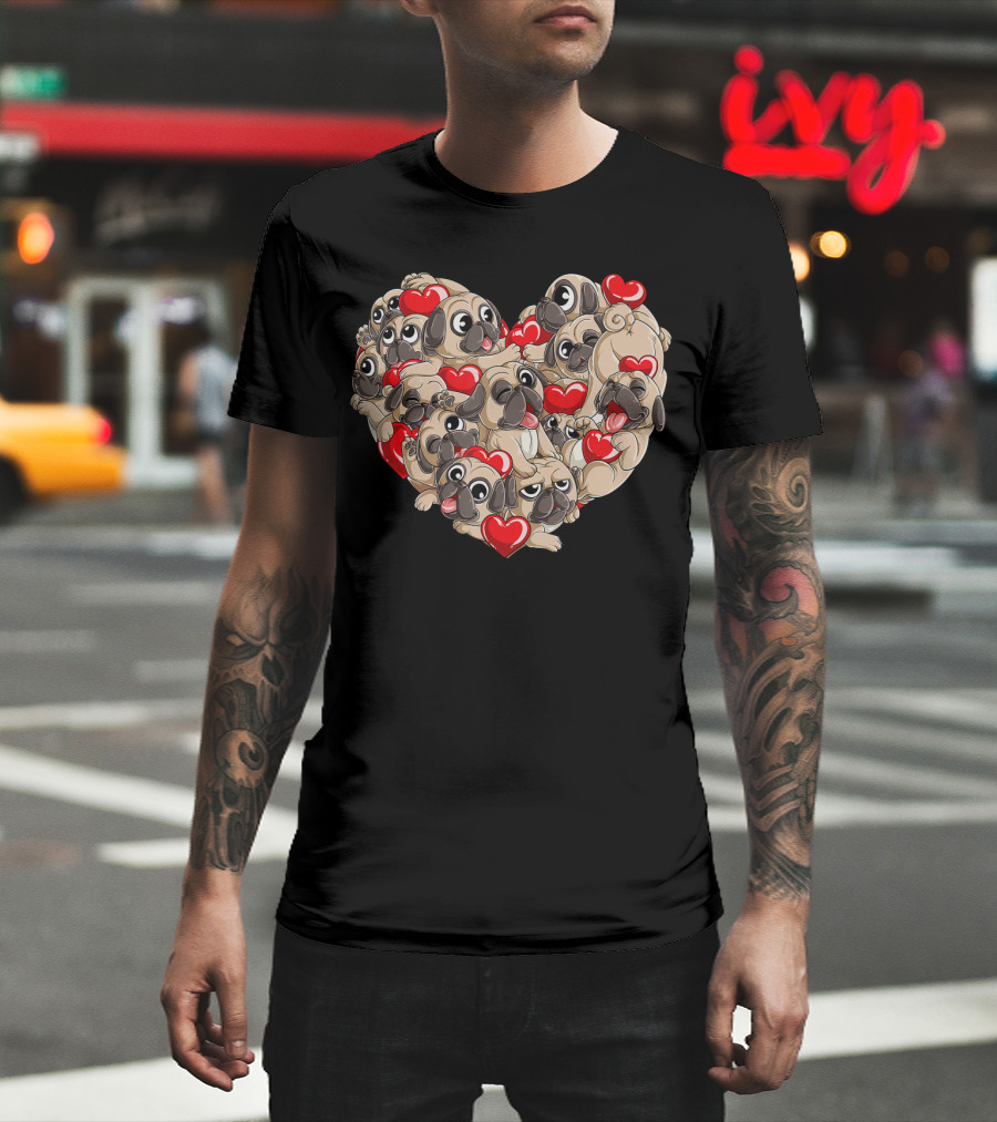 Pug Heart Valentines Day Dog Lover Boys Men Love T-Shirt