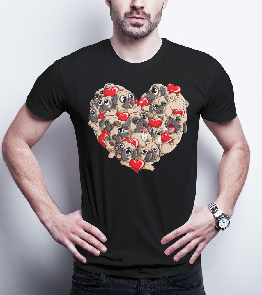 Pug Heart Valentines Day Dog Lover Boys Men Love T-Shirt