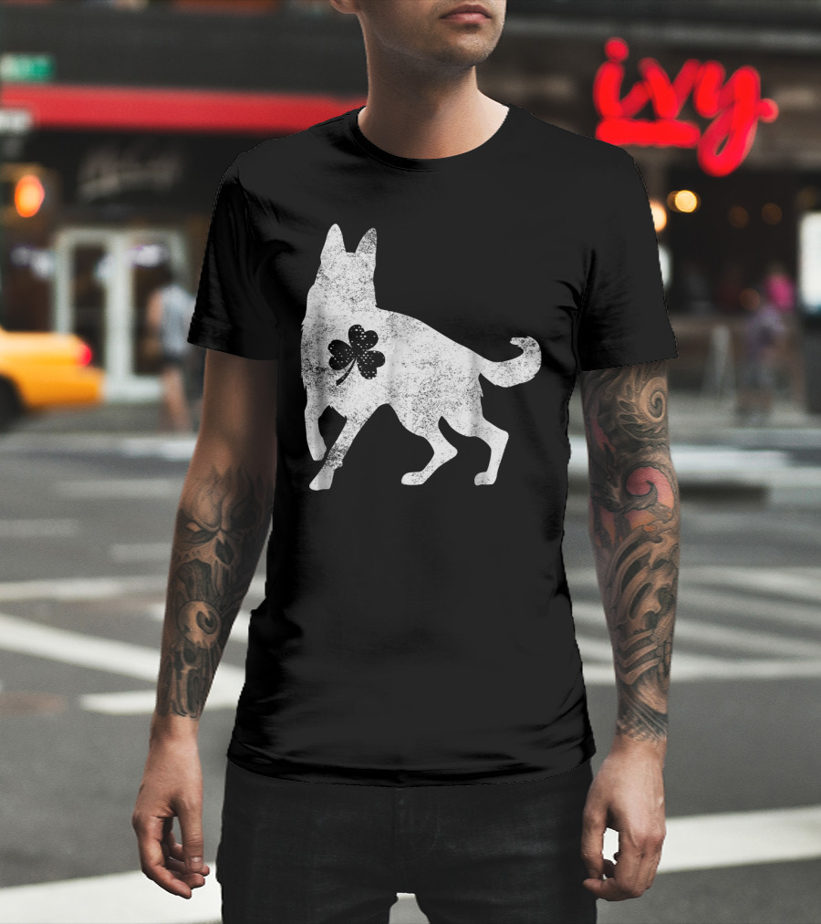 German Shepherd Silhouette Irish Clover St Patrick's Day Dog T-Shirt