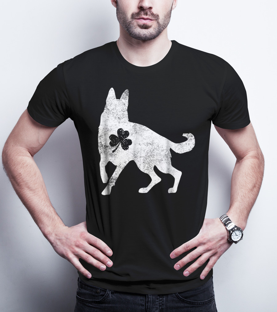 German Shepherd Silhouette Irish Clover St Patrick's Day Dog T-Shirt
