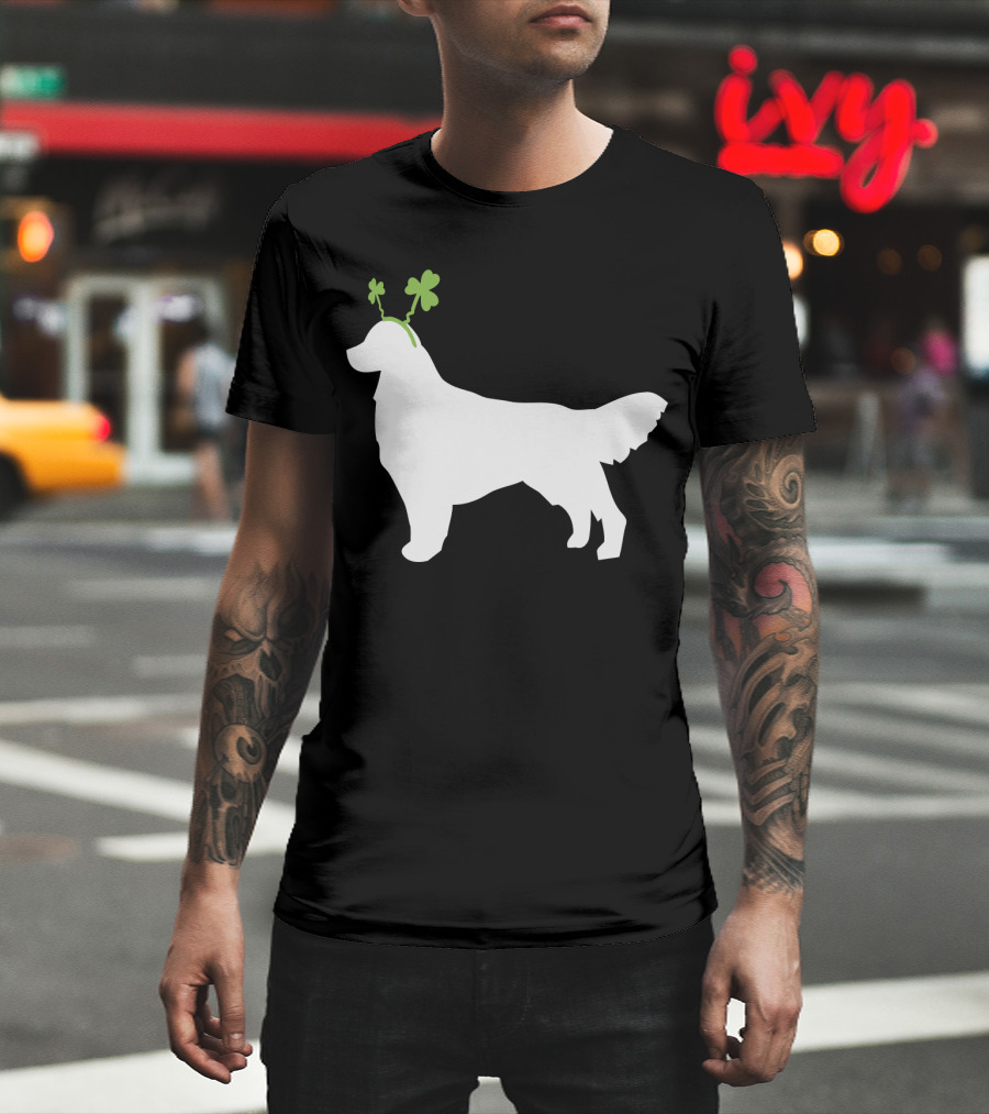 Golden Retriever Shamrock Antlers St Patricks Day Dog T-Shirt