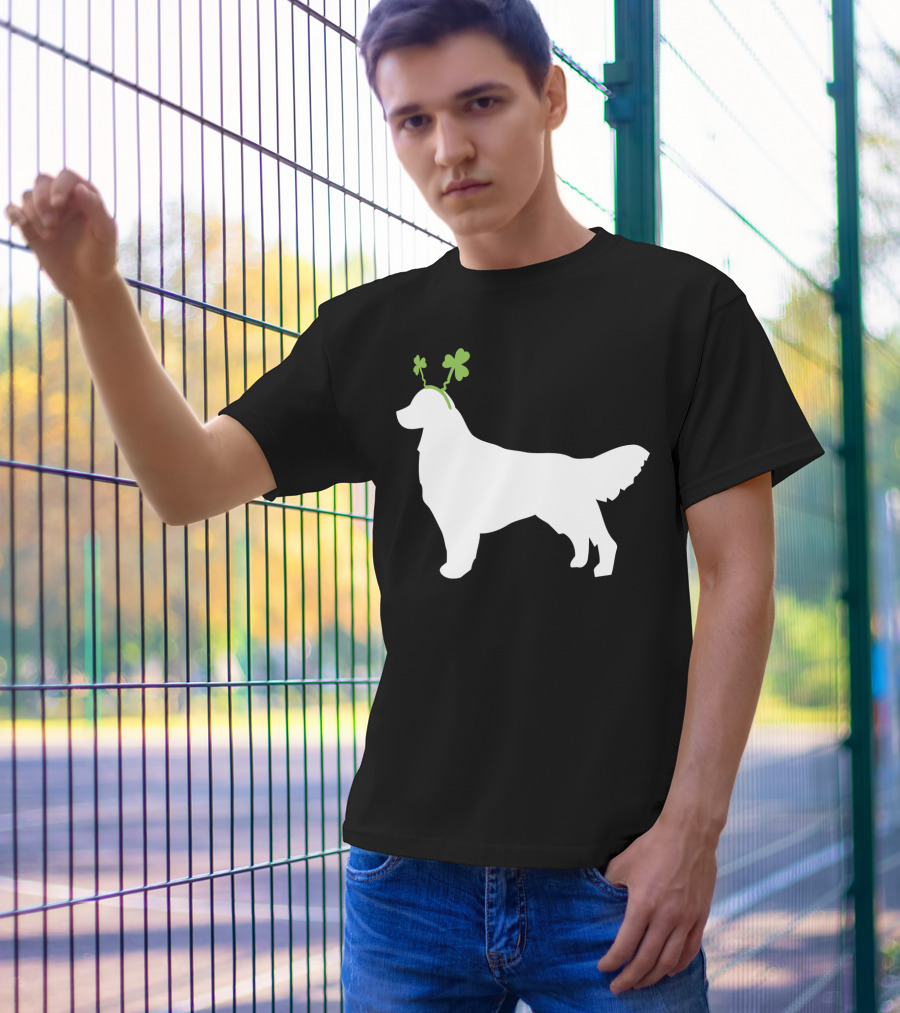 Golden Retriever Shamrock Antlers St Patricks Day Dog T-Shirt
