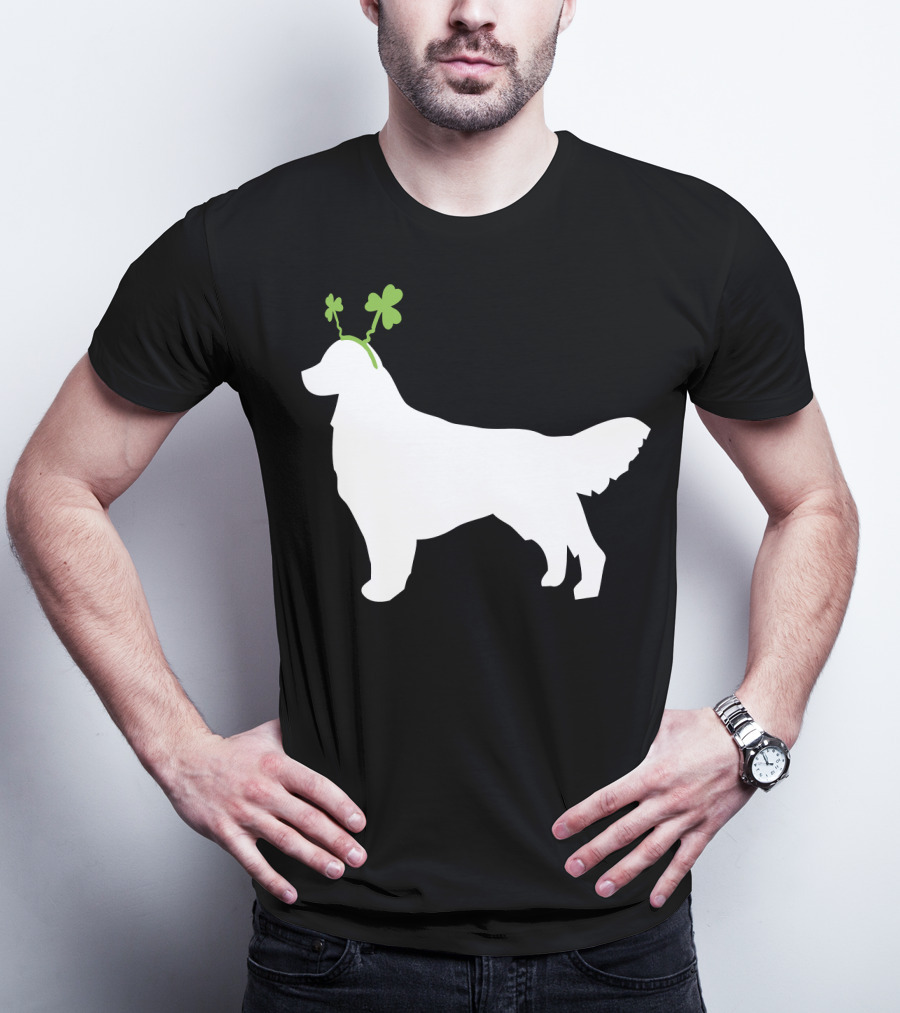 Golden Retriever Shamrock Antlers St Patricks Day Dog T-Shirt