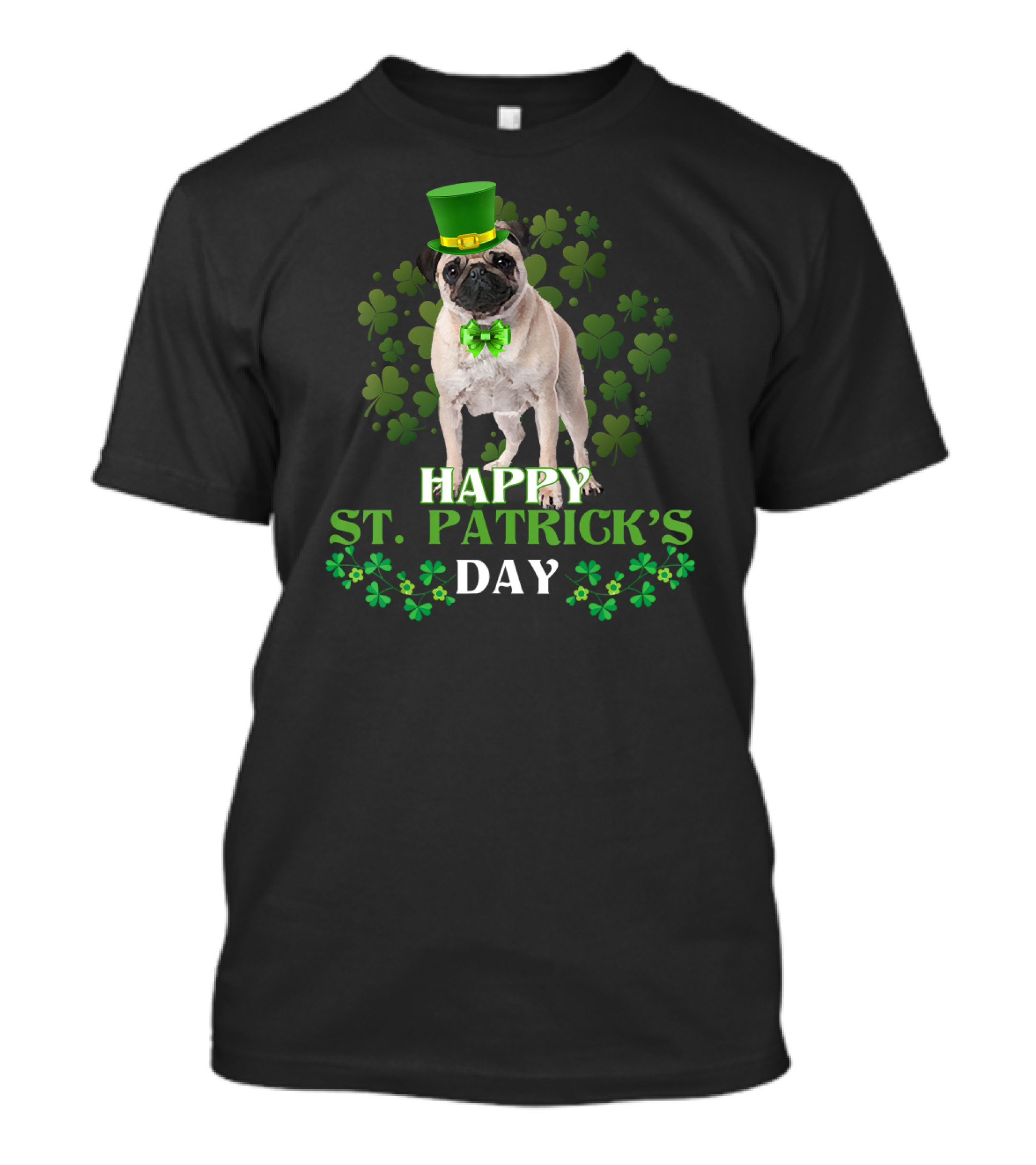 Happy St Patrick's Day Leprechaun Pug With Shamrocks T-Shirt