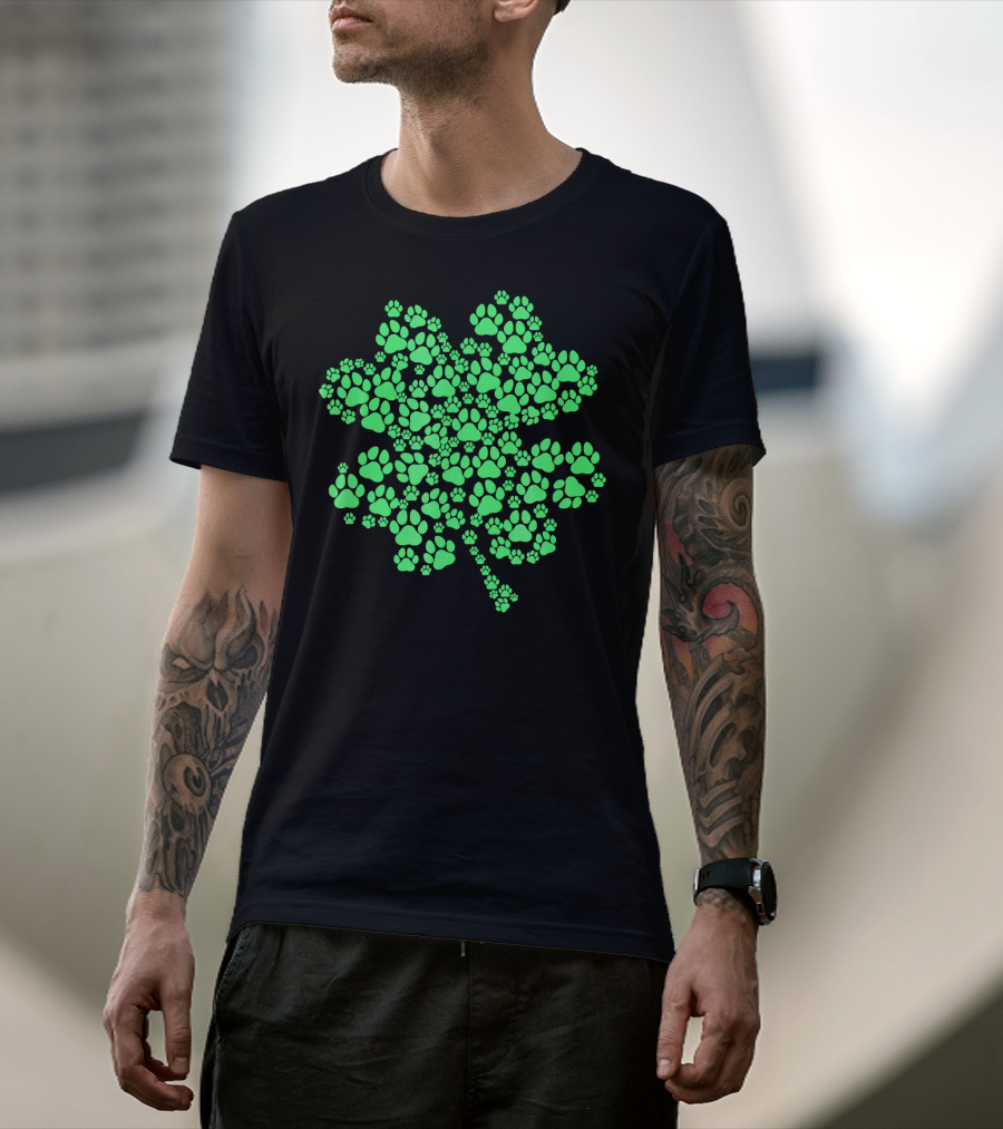 Lucky Clover Paw Dog Puppy St. Patrick's Day Shamrock Paws T-Shirt