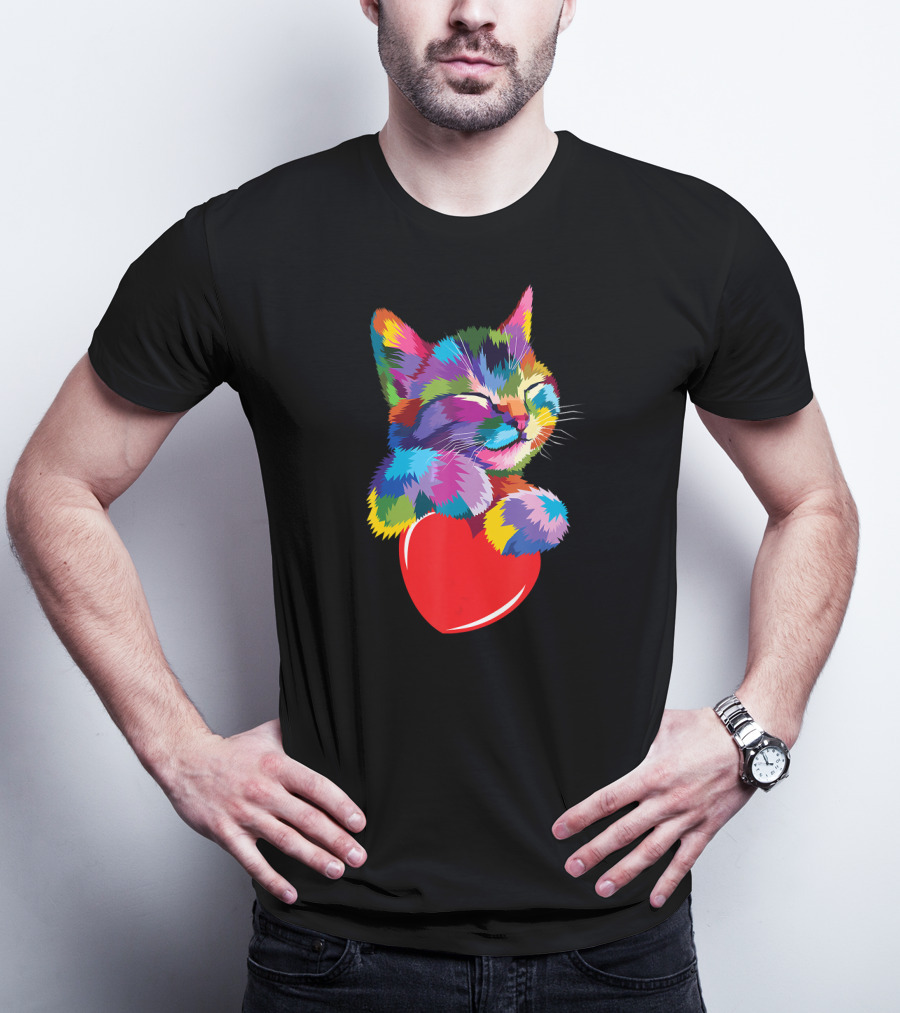 Colorful Cute Kitty For Kitten Lovers Adoption With Heart T-Shirt