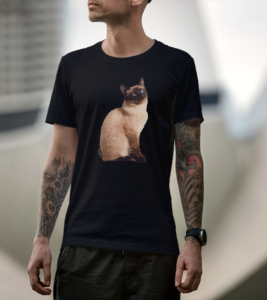 Siamese Cat Cute Siamese Cat Sitting Brown Fur Blue Eyes T-Shirt