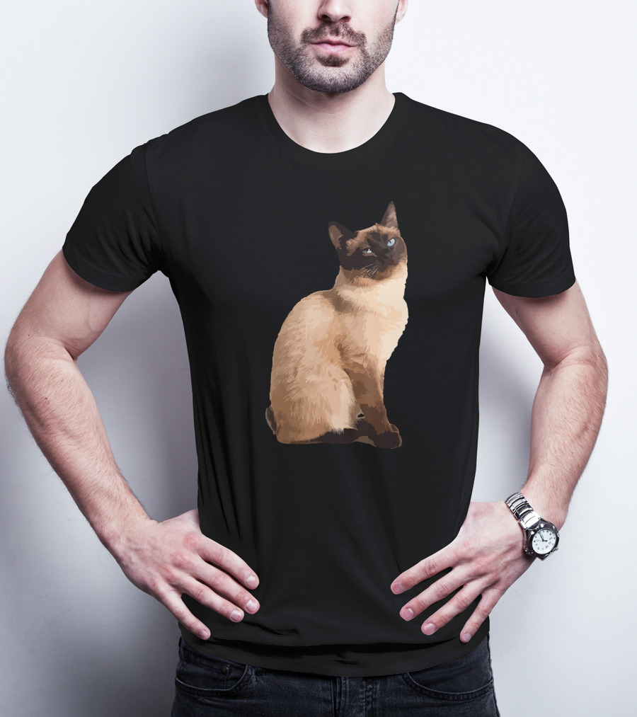 Siamese Cat Cute Siamese Cat Sitting Brown Fur Blue Eyes T-Shirt
